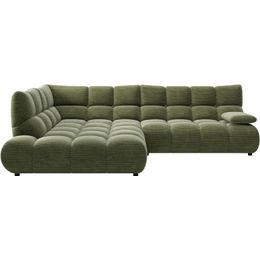 Ecksofa Home Affaire "Cozy Bubble, mit klappbarer Armlehne, Breite 289 cm", gr&uuml;n (turtle), B:289cm H:85cm T:215cm, 100% Polyester, Sofas, Ecksofa, mit eleganter Steppung, Rundumbezug & weicher Polsterung