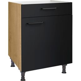 Kochfeldumbauschrank Nobilia "MIAMI", mit Schukasten und T&uuml;r, Ausrichtung w&auml;hlbar", schwarz (front: schwarz supermatt korpus: eiche sierra), B:60cm H:87cm T:58,3cm, Schr&auml;nke, Kochfeldumbauschrank, vormontiert, Breite 60 cm