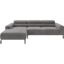 Ecksofa Home Affaire "Ecksofa, L-Form, incl. Kopfteilverstellung, Breite 258 cm", grau (schwarz, grau), B:258cm H:71cm T:183cm, 88% Polyester, 12% Polyacryl, Sofas, Ecksofa, wahlweise elektrische Sitztiefenverstellung