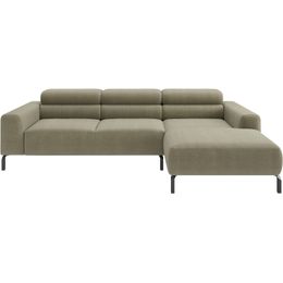 Ecksofa Home Affaire "Ecksofa, L-Form, incl. Kopfteilverstellung, Breite 258 cm", gr&uuml;n (oliv), B:258cm H:71cm T:183cm, 100% Polyester, Sofas, Ecksofa, wahlweise elektrische Sitztiefenverstellung