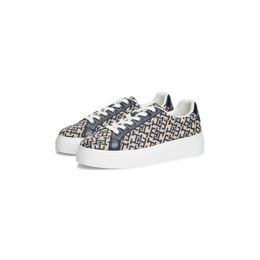 Plateausneaker Tommy Hilfiger "TH CHIC PLATFORM MONOGRAM", Damen, Gr. 37, dunkelblau, wei&szlig;, Leder, Textil, Schuhe Plateausneaker, Freizeitzeitschuh, Halbschuh, Schn&uuml;rschuh mit Allover-Logodruck