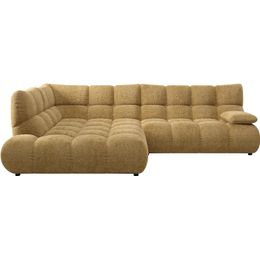 Ecksofa Home Affaire "Cozy Bubble, mit klappbarer Armlehne, Breite 289 cm", beige (butter), B:289cm H:85cm T:215cm, 100% Polyester, Sofas, Ecksofa, mit eleganter Steppung, Rundumbezug & weicher Polsterung