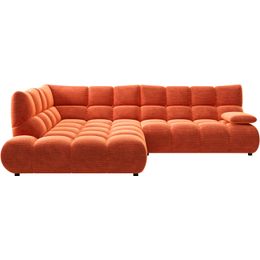 Ecksofa Home Affaire "Cozy Bubble, mit klappbarer Armlehne, Breite 289 cm", orange (aperol), B:289cm H:85cm T:215cm, 100% Polyester, Sofas, Ecksofa, mit eleganter Steppung, Rundumbezug & weicher Polsterung