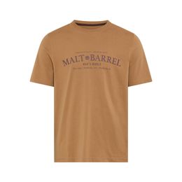 MAN'S WORLD Rundhalsshirt MAN'S WORLD, Jungen, Gr. L (52/54), camel, Single Jersey, Obermaterial: 100% Baumwolle, bedruckt, Rundhals, abgesteppt, Shirts Rundhalsshirt, normale Passform, Kurzarm, bedruckte Optik mit Print-Applikation