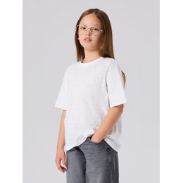 T-Shirt name it "NKFRUAJA SS NREG TOP NOOS", M&auml;dchen, Gr. 104, hellwei&szlig;, Jersey, Obermaterial: 100% Baumwolle, bedruckt, regular fit normal, Rundhals, Shirts T-Shirt, Baumwolle, regular fit