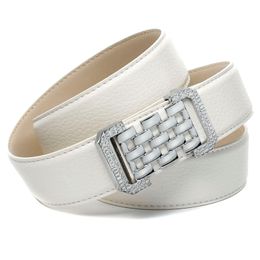 Lederg&uuml;rtel Anthoni Crown, Damen, Gr. 85, wei&szlig;, Leder, genarbt, unifarben, G&uuml;rtel Lederg&uuml;rtel, in Hirschpr&auml;gung, wei&szlig;, grafische Schlie&szlig;e