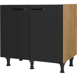 Sp&uuml;lenschrank Nobilia "MIAMI", vormontiert, mit h&ouml;henverstellbaren Sockelf&uuml;&szlig;en", schwarz (front: schwarz supermatt korpus: eiche sierra), B:90cm H:87cm T:58,3cm, Schr&auml;nke, Sp&uuml;lenschrank, Breite 90 cm