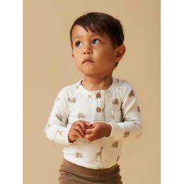 Langarmbody LIL' ATELIER "NBMGAYO ELM LS SLIM BODY LIL NOOS", Jungen, Gr. 62, N-Gr, coconut milk aop:animals african, Jersey, Obermaterial: 57% Baumwolle, 38% Lyocell, 5% Elasthan, bedruckt, Rundhals, Bodys, Baumwollmischung