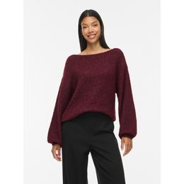Strickpullover Vila "VIMARLEY L/S KNIT PULLOVER- NOOS", Damen, Gr. L, port royale detail:melange, Strick, Obermaterial: 70% Polyester, 21% Polyamid, 8% Wolle, 1% Elasthan, meliert, regular fit normal, Rundhals, Pullover Strickpullover, Materialmix, regular fit