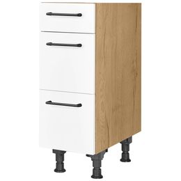 Unterschrank Nobilia "MIAMI", vormontiert, mit h&ouml;henverstellbaren Sockelf&uuml;&szlig;en, in den", front: alpinwei&szlig;, korpus: eiche sierra, B:30cm H:87cm T:58,3cm, Schr&auml;nke, Unterschrank, Breiten 30, 45, 60 und 90 cm, mit Schubkasten und Ausz&uuml;gen