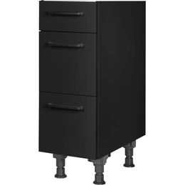 Unterschrank Nobilia "MIAMI", vormontiert, mit h&ouml;henverstellbaren Sockelf&uuml;&szlig;en, in den", front: schwarz supermatt korpus: schwarz, B:30cm H:87cm T:58,3cm, Schr&auml;nke, Unterschrank, Breiten 30, 45, 60 und 90 cm, mit Schubkasten und Ausz&uuml;gen