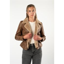 Lederjacke Mauritius "MWIcelyn", Damen, Gr. S (36), cognac, Obermaterial: 100% Schafsleder. Futter: 100% Baumwolle. &Auml;rmelfutter: 100% Polyester, unifarben, tailliert h&uuml;ftlang, 1-Knopf-Manschette, Jacken, mit Reverskragen mit Fake-Fur-Besatz, tailliert