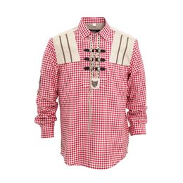 Trachtenhemd OS-Trachten "Hemd 420001-4227", Herren, Gr. S, EURO, rot (mittelrot), Obermaterial: 60% Baumwolle CO. 40% Polyester PES., Hemden Trachtenhemd
