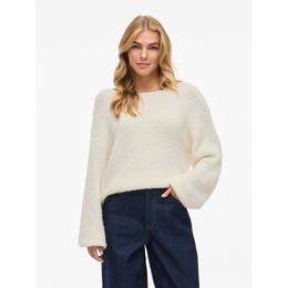 Strickpullover Vila "VIMARLEY L/S KNIT PULLOVER- NOOS", Damen, Gr. L, egret detail:melange, Strick, Obermaterial: 70% Polyester, 21% Polyamid, 8% Wolle, 1% Elasthan, meliert, regular fit normal, Rundhals, Pullover Strickpullover, Materialmix, regular fit