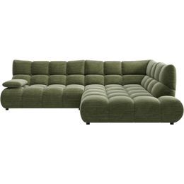 Ecksofa Home Affaire "Cozy Bubble, mit klappbarer Armlehne, Breite 289 cm", gr&uuml;n (turtle), B:289cm H:85cm T:215cm, 100% Polyester, Sofas, Ecksofa, mit eleganter Steppung, Rundumbezug & weicher Polsterung