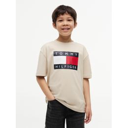 T-Shirt Tommy Hilfiger "HERITAGE", M&auml;dchen, Gr. 4 (104), classic beige, Single Jersey, Obermaterial: 100% Baumwolle, unifarben, regular fit normal, Rundhals, abgesteppte Kante, Shirts T-Shirt, Regular Fit, Kinder bis 16 Jahre, Logo-Print