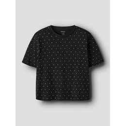 T-Shirt name it "NKFRUAJA SS NREG TOP NOOS", M&auml;dchen, Gr. 104, schwarz, Jersey, Obermaterial: 100% Baumwolle, bedruckt, regular fit normal, Rundhals, Shirts T-Shirt, Baumwolle, regular fit