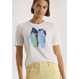 Kurzarmshirt Cecil, Damen, Gr. L (42), vanillewei&szlig;, Jersey, Obermaterial: 100% Baumwolle, bedruckt, normal h&uuml;ftbedeckend, Rundhals, abgesteppte Kante, Shirts, Sommershirt mit Print