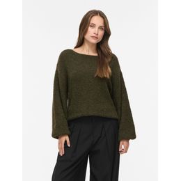 Strickpullover Vila "VIMARLEY L/S KNIT PULLOVER- NOOS", Damen, Gr. L, forest night detail:melange, Strick, Obermaterial: 70% Polyester, 21% Polyamid, 8% Wolle, 1% Elasthan, meliert, regular fit normal, Rundhals, Pullover Strickpullover, Materialmix, regular fit