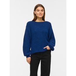 Strickpullover Vila "VIMARLEY L/S KNIT PULLOVER- NOOS", Damen, Gr. L, navy peony detail:melange, Strick, Obermaterial: 70% Polyester, 21% Polyamid, 8% Wolle, 1% Elasthan, meliert, regular fit normal, Rundhals, Pullover Strickpullover, Materialmix, regular fit
