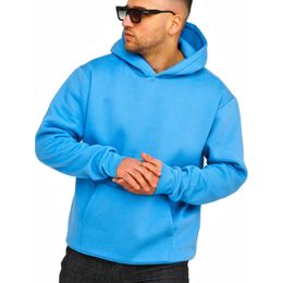 Hoodie DAILY COTTON "Daily Cotton Kapuzenpullover im Oversize Schnitt Unifarben - Kapuzenpullover Loose-Fit", Jungen, Gr. L, blau, Obermaterial: 65% Baumwolle CO. 35% Polyester PES., Sweatshirts Hoodie, Herren Basic Kapuzen-Sweatshirt Oversized Raglan Sweater