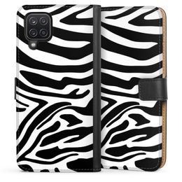 DeinDesign Galaxy A12 Handy Klapph&uuml;lle Handyh&uuml;lle aus Kunst Leder schwarz Flip Case Animal Look Zebra Animal Print Sideflip mit langer Lasche