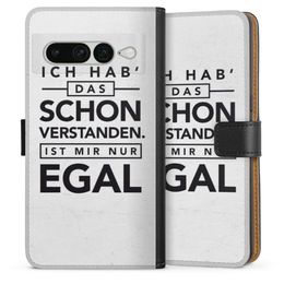 DeinDesign Google Pixel 7 Pro Handy Klapph&uuml;lle Handyh&uuml;lle aus Kunst Leder schwarz Flip Case Spruch Sayings Statement Sideflip mit langer Lasche