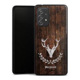DeinDesign Galaxy A52s 5G Handy Slim Case extra d&uuml;nn Silikon Handyh&uuml;lle schwarz H&uuml;lle Wooden Look Deer Wood Silikon Slim Case