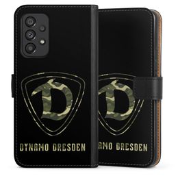DeinDesign Galaxy A53 5G Handy Klapph&uuml;lle Handyh&uuml;lle aus Kunst Leder schwarz Flip Case Sg Dynamo Dresden Official Licensed Product Sgd Sideflip mit langer Lasche