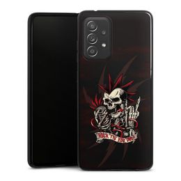 DeinDesign Galaxy A52s 5G Handy Slim Case extra d&uuml;nn Silikon Handyh&uuml;lle schwarz H&uuml;lle Totenkopf Music Rock Silikon Slim Case