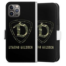 DeinDesign iPhone 12 Pro Handy Klapph&uuml;lle Handyh&uuml;lle aus Kunst Leder wei&szlig; Flip Case Sgd Official Licensed Product Sg Dynamo Dresden Sideflip mit Lasche