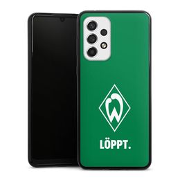 DeinDesign Galaxy A33 5G Handy Slim Case extra d&uuml;nn Silikon Handyh&uuml;lle schwarz H&uuml;lle Official Licensed Product Statement Sv Werder Bremen Silikon Slim Case