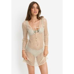 Minikleid LSCN BY LASCANA, Damen, Gr. 36, N-Gr, creme, Stoff, Obermaterial: 94% Polyester, 6% Elasthan. Besatz: 95% Polyester, 5% Elasthan, unifarben, figurumspielend mini, Rundhals, Kleider Minikleid