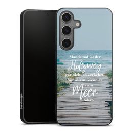 DeinDesign Galaxy S25+ Handy Premium Silikon H&uuml;lle Handyh&uuml;lle schwarz Case Statement Beach Spruch Silikon Premium Case