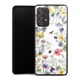DeinDesign Galaxy A52s 5G Handy Slim Case extra d&uuml;nn Silikon Handyh&uuml;lle schwarz H&uuml;lle Flowers Bee Muster Silikon Slim Case