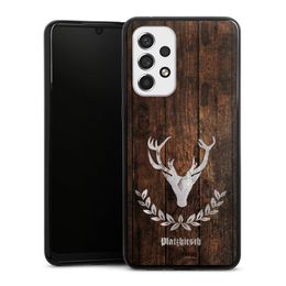DeinDesign Galaxy A33 5G Handy Slim Case extra d&uuml;nn Silikon Handyh&uuml;lle schwarz H&uuml;lle Wood Wooden Look Deer Silikon Slim Case