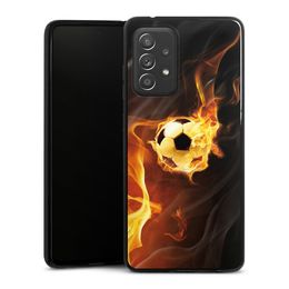 DeinDesign Galaxy A52s 5G Handy Slim Case extra d&uuml;nn Silikon Handyh&uuml;lle schwarz H&uuml;lle Soccer Ball Fire Silikon Slim Case