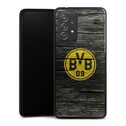 DeinDesign Galaxy A52s 5G Handy Slim Case extra d&uuml;nn Silikon Handyh&uuml;lle schwarz H&uuml;lle Wooden Look Bvb Borussia Dortmund Silikon Slim Case