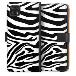 DeinDesign Galaxy A22 5G Handy Klapph&uuml;lle Handyh&uuml;lle aus Kunst Leder schwarz Flip Case Animal Look Zebra Animal Print Sideflip mit langer Lasche