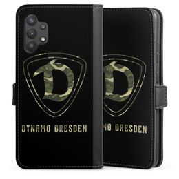 DeinDesign Galaxy A32 4G Handy Klapph&uuml;lle Handyh&uuml;lle aus Kunst Leder schwarz Flip Case Sgd Official Licensed Product Sg Dynamo Dresden Sideflip mit Lasche