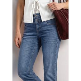 5-Pocket-Jeans Street One "Style Amalia", Damen, Gr. 29, L&auml;nge 28, mid blau authentic washed (l&auml;nge 28), Denim/Jeans, Obermaterial: 63% Baumwolle, 23% Polyester, 12% Viskose, 2% Elasthan, unifarben, straight fit lang, Jeans 5-Pocket-Jeans, im Casual Fit mit Turn-Up