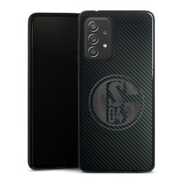 DeinDesign Galaxy A52s 5G Handy Slim Case extra d&uuml;nn Silikon Handyh&uuml;lle schwarz H&uuml;lle Fc Schalke 04 Metallic Look Carbon Silikon Slim Case