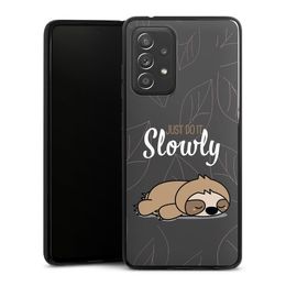 DeinDesign Galaxy A52s 5G Handy Slim Case extra d&uuml;nn Silikon Handyh&uuml;lle schwarz H&uuml;lle Sloth Lazy Sunday Sayings Silikon Slim Case