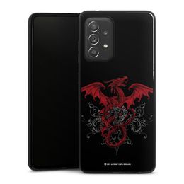 DeinDesign Galaxy A52s 5G Handy Slim Case extra d&uuml;nn Silikon Handyh&uuml;lle schwarz H&uuml;lle Red Dragon Gothic Silikon Slim Case