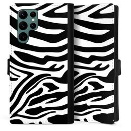 DeinDesign Galaxy S22 Ultra Handy Klapph&uuml;lle Handyh&uuml;lle aus Kunst Leder schwarz Flip Case Animal Look Zebra Animal Print Sideflip mit langer Lasche