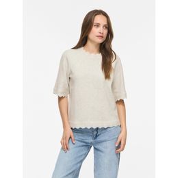 Kurzarmpullover Vila "VINIKOLINA O-NECK 2/4 KNIT TOP - NOOS", Damen, Gr. L, super light natural melan, Strick, Obermaterial: 97% Polyester, 3% Elasthan, unifarben, normal normal, Rundhals, Pullover, Materialmix, normal geschnitten