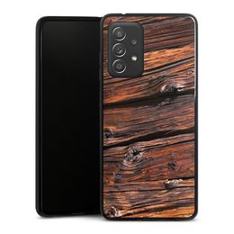 DeinDesign Galaxy A52s 5G Handy Slim Case extra d&uuml;nn Silikon Handyh&uuml;lle schwarz H&uuml;lle Beams Wood Wooden Look Silikon Slim Case