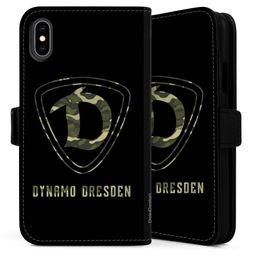 DeinDesign iPhone X Handy Klapph&uuml;lle Handyh&uuml;lle aus Kunst Leder schwarz Flip Case Sgd Official Licensed Product Sg Dynamo Dresden Sideflip mit langer Lasche