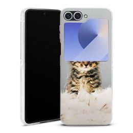DeinDesign Galaxy Z Flip 7 FE Handy Hard Case Schutzh&uuml;lle transparent Smartphone Handy H&uuml;lle Cat Pet Feather Hard Case