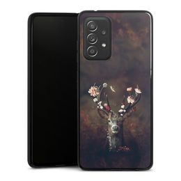 DeinDesign Galaxy A52s 5G Handy Slim Case extra d&uuml;nn Silikon Handyh&uuml;lle schwarz H&uuml;lle Reindeer Flowers Rehe Silikon Slim Case